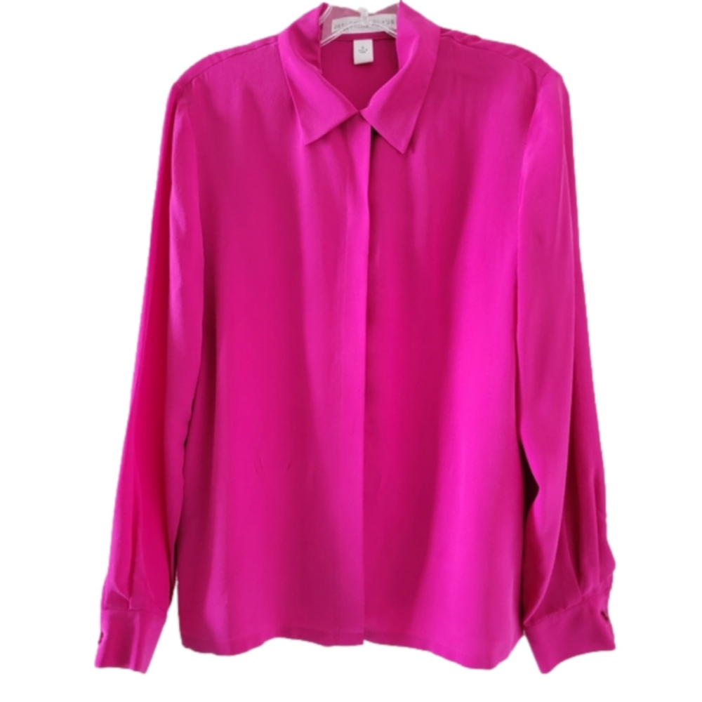 Josephine Chaus 100% Silk Vintage Button-Down Blouse - Gem